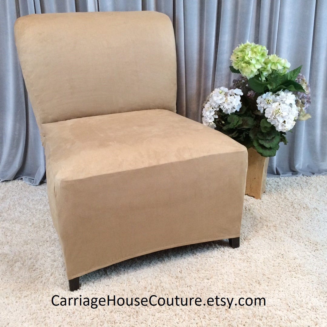 Slipcover Beige Suede Stretch Chair Cover for Armless Chair, Slipper ...