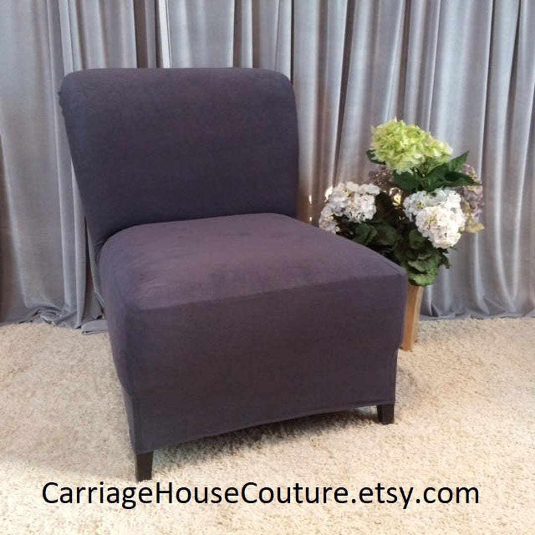 Slipcover Dark Gray Suede Chair Cover for Armless Chair, Slipper Chair ...