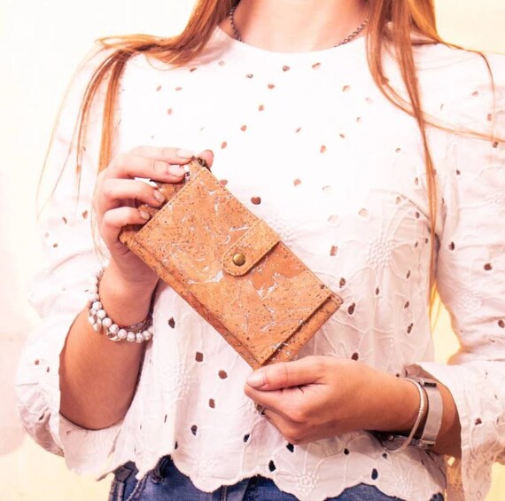 Natural Cork With Silver Flecks Slim Snap Purse / Wallet - Etsy UK
