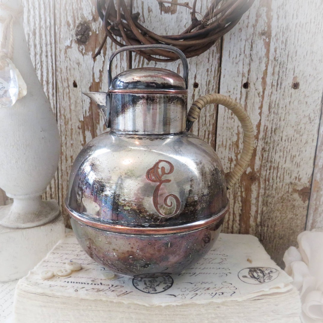 Vintage Creamer Pitcher Silver Plate on Copper and Rattan - Etsy