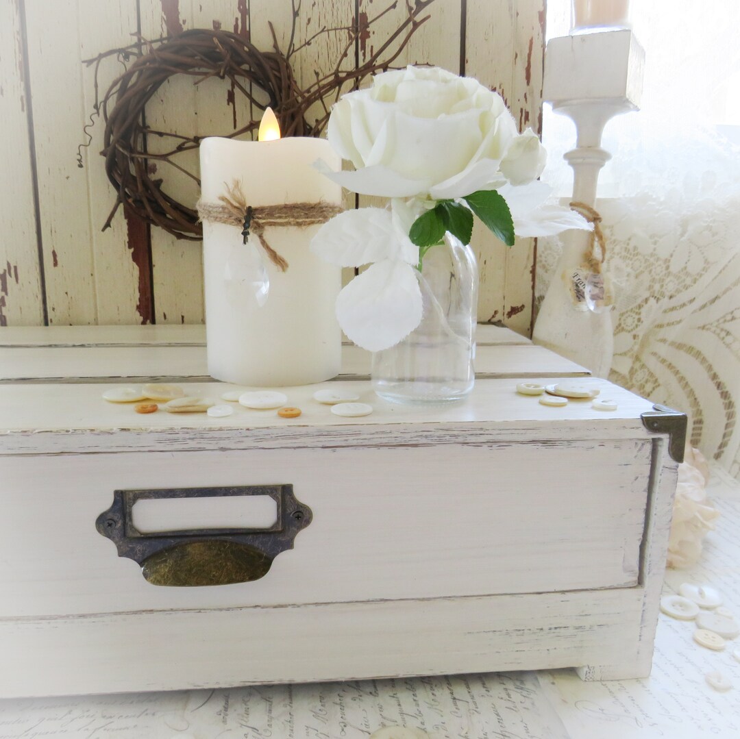 Vintage Style Wood File Box With Drawer White Painted File Desk ...