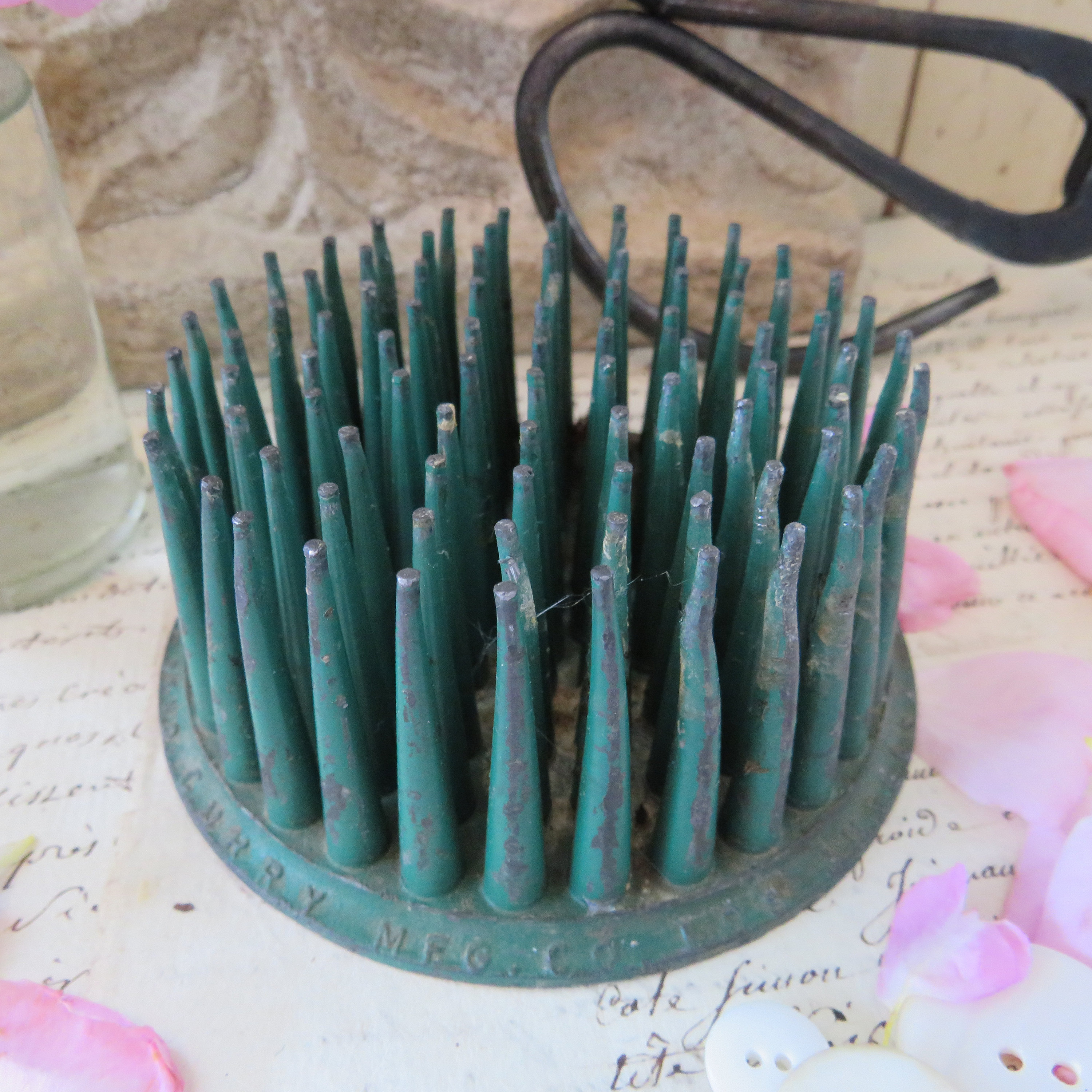 Vintage Heavy Green Metal Flower Frog. Flower Garden Decor. French ...