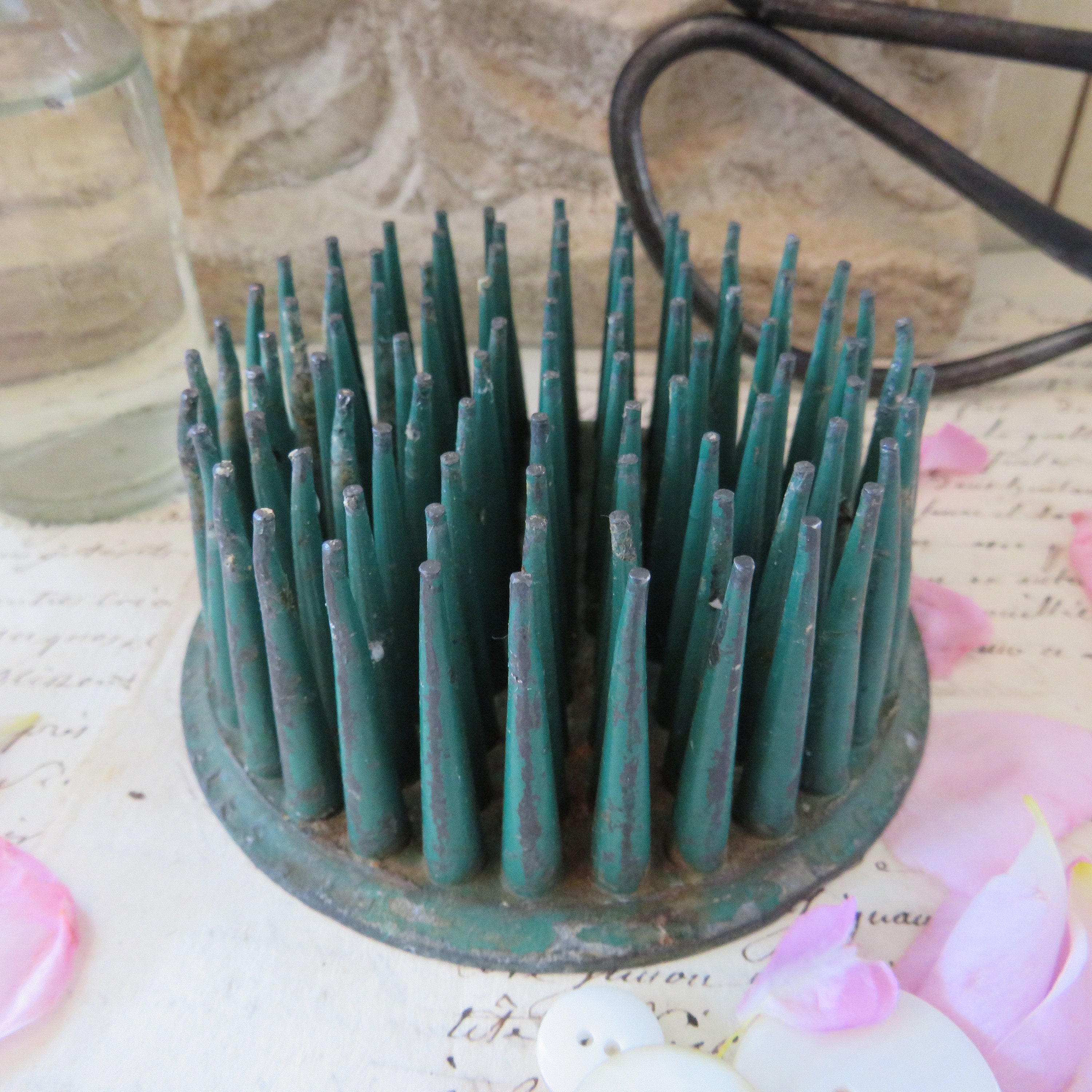 Vintage Heavy Green Metal Flower Frog. Flower Garden Decor. French ...