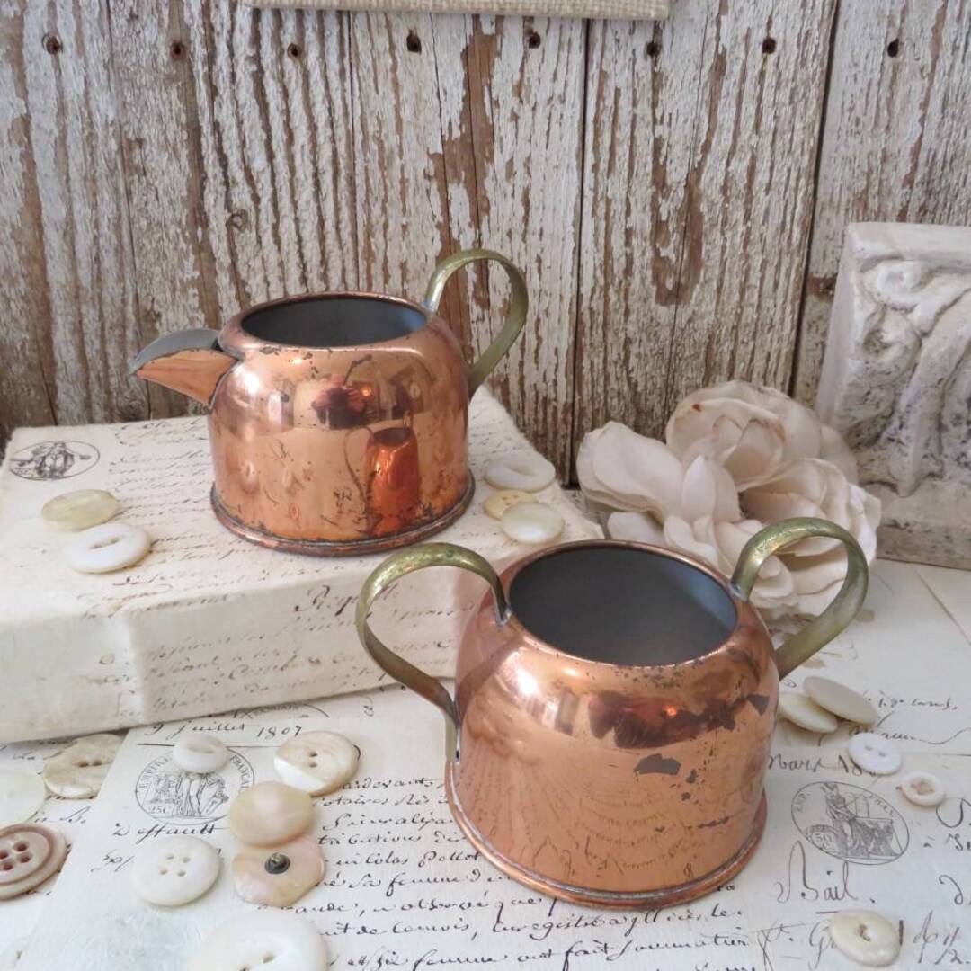 Vintage Copper Creamer and Sugar With Brass Handles Coppercraft Guild ...