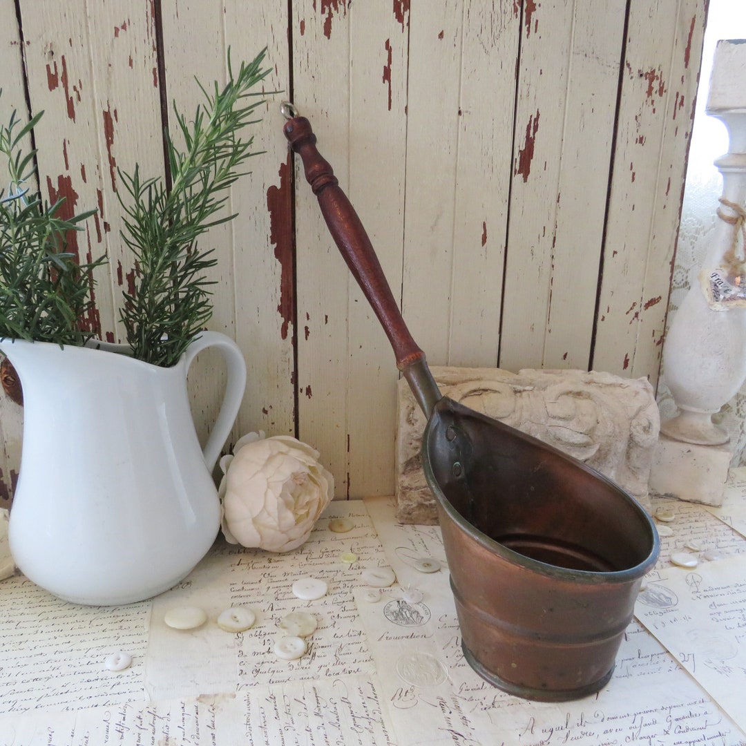 Vintage Copper Water Ladle Dipper With Wood Handle and Aged Antique ...