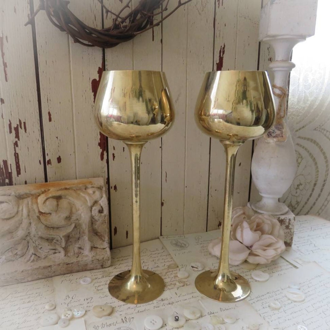 Brass Wine Goblets Set of Two Unique Vintage Wedding Toast Stemware ...