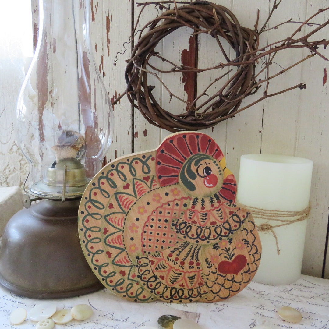 Vintage Folk Art Tole Painted Wood Chicken Plaque Trivet Primitive ...