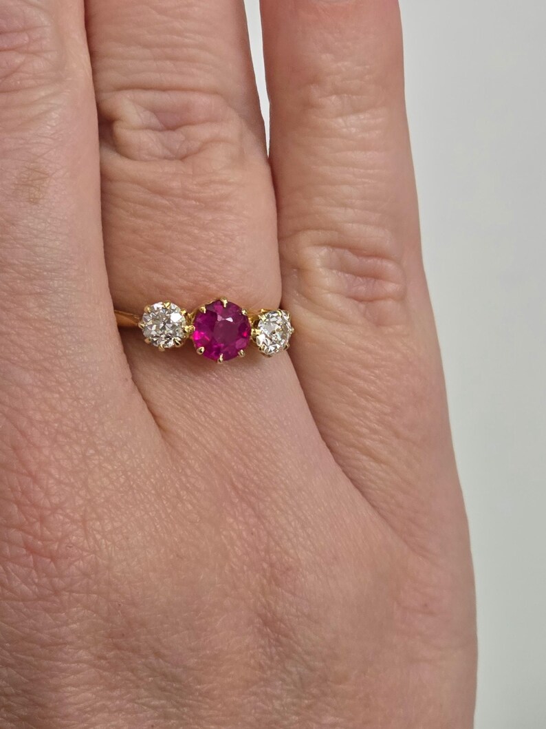 Antique 18K Gold Burmese Ruby Diamond Ring, Victorian Crown Trilogy - Etsy