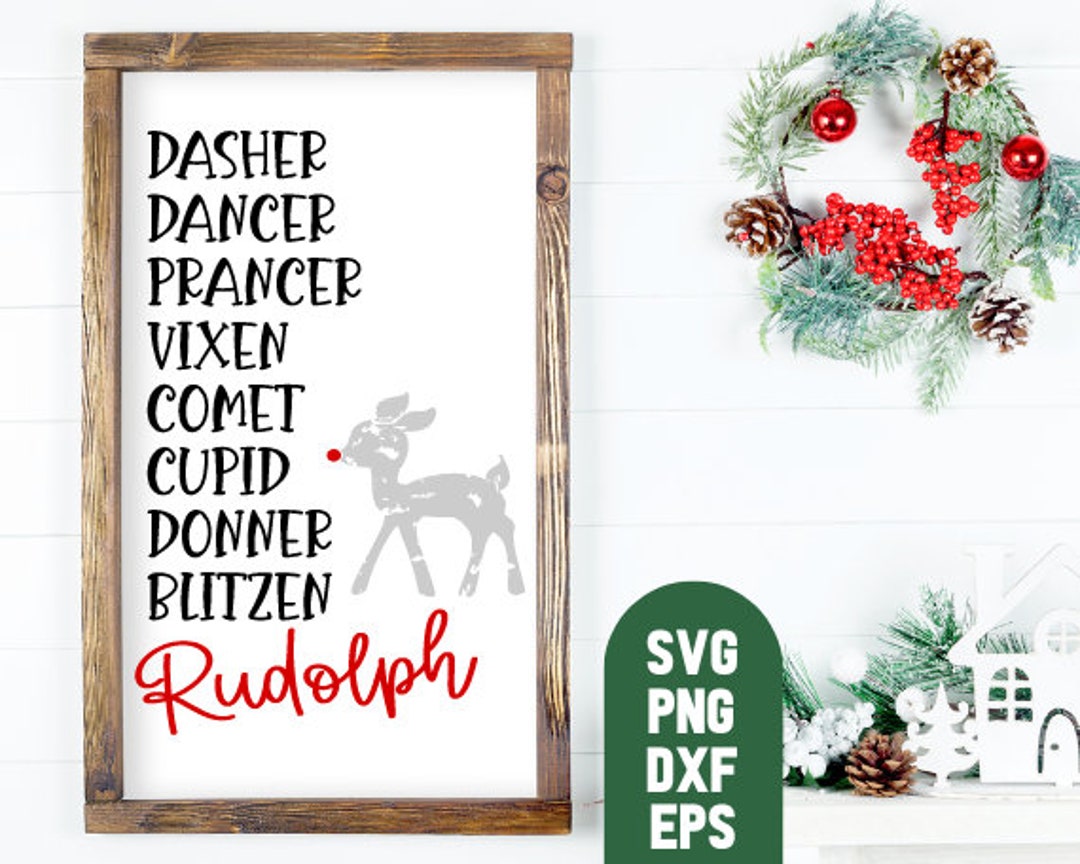 Rudolph the Red Nosed Reindeer Svg, Reindeer Names Svg, Reindeer ...