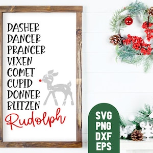 Rudolph the Red Nosed Reindeer Svg, Reindeer Names Svg, Reindeer ...