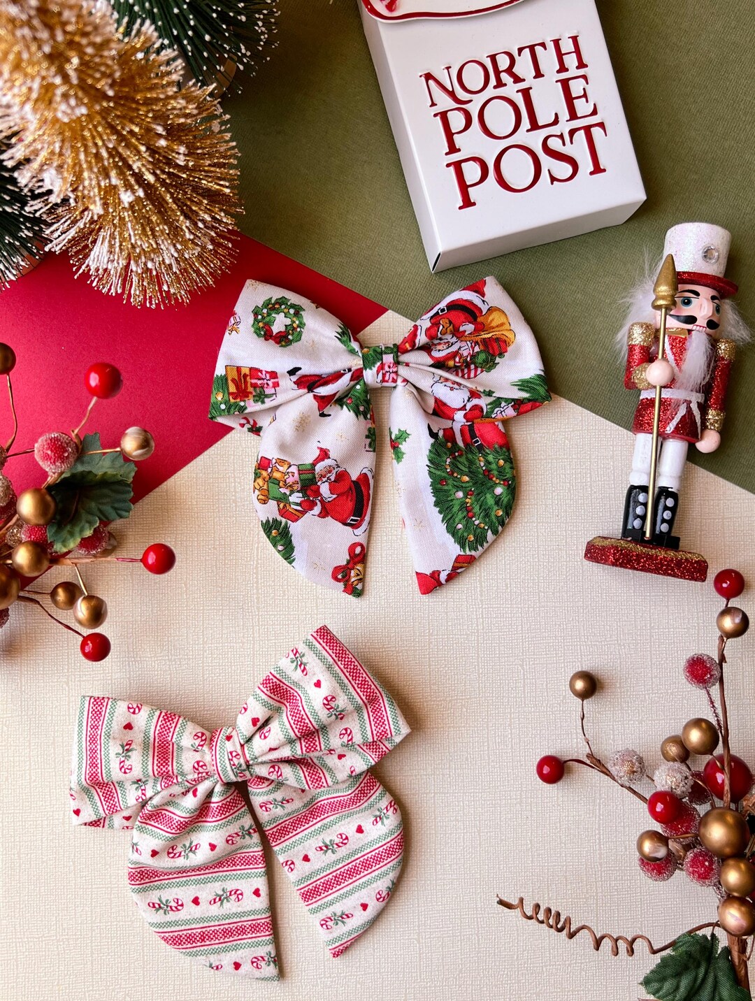 Santa Clause is Coming to Town, Santa Hair Bow, Christmas Tree Hair Bow ...