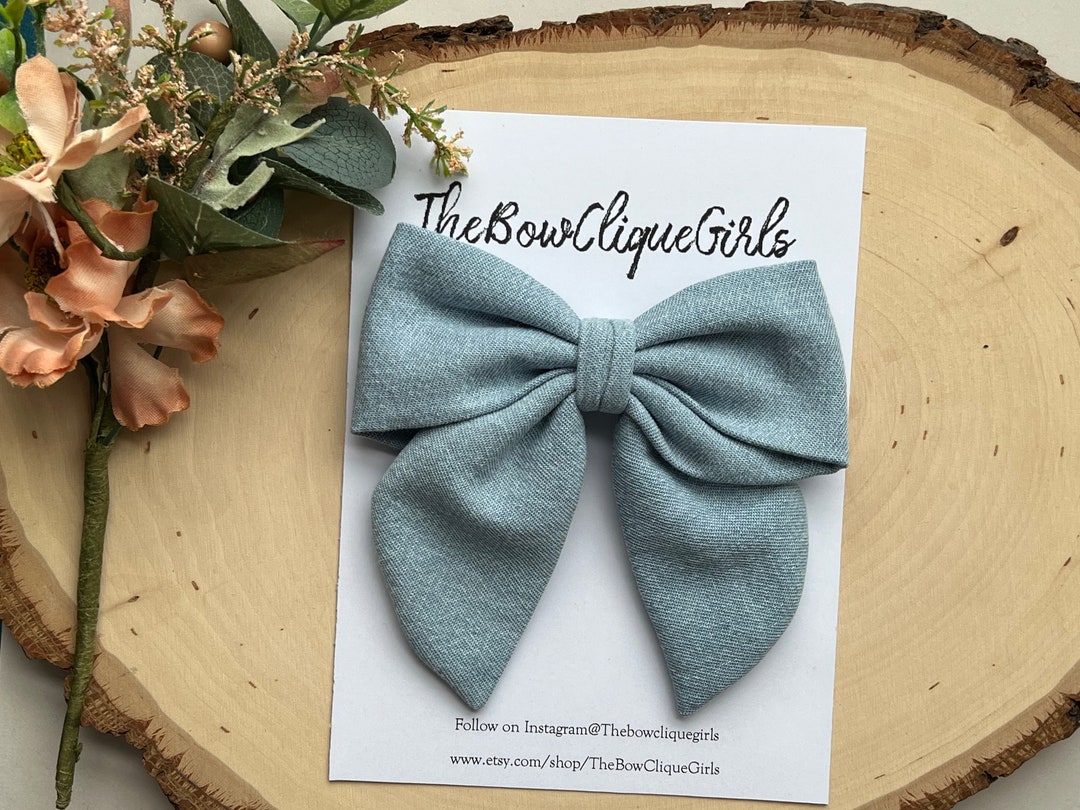 Chambray Denim Hair Bow, Powder Blue Hair Bow, Denim Bows, Baby Hair ...