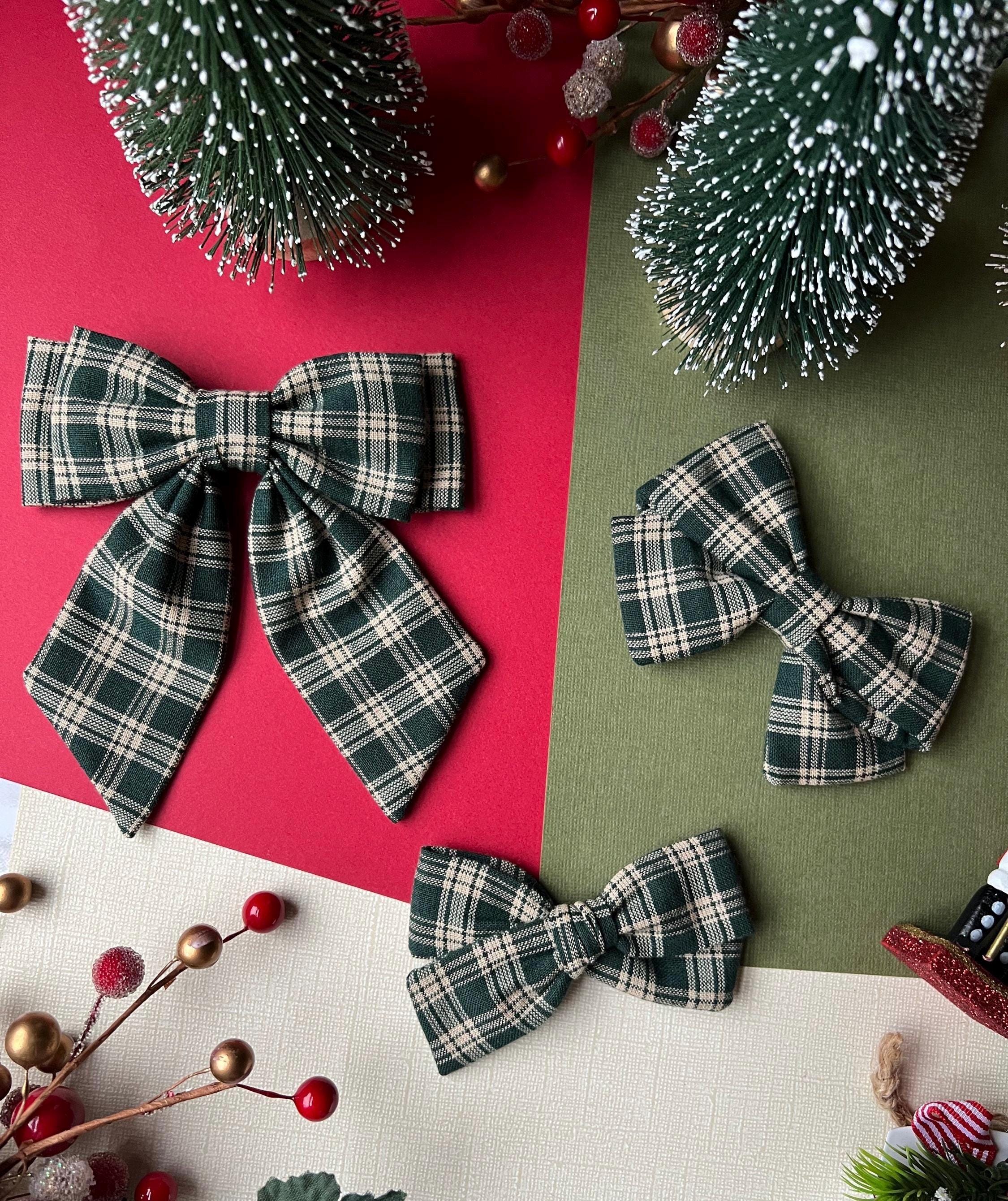 Hunter Green Checker Hair Bow, Checker Plaid Hair Bow, Holiday Hair Bow ...