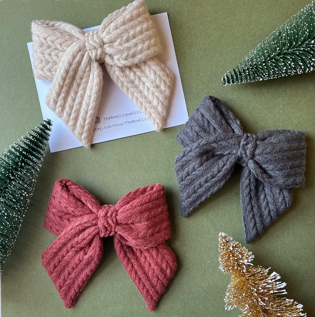 Sweater Knit Hair Bows, Chunky Sweater Hair Bows, Knit Hair Bows ...
