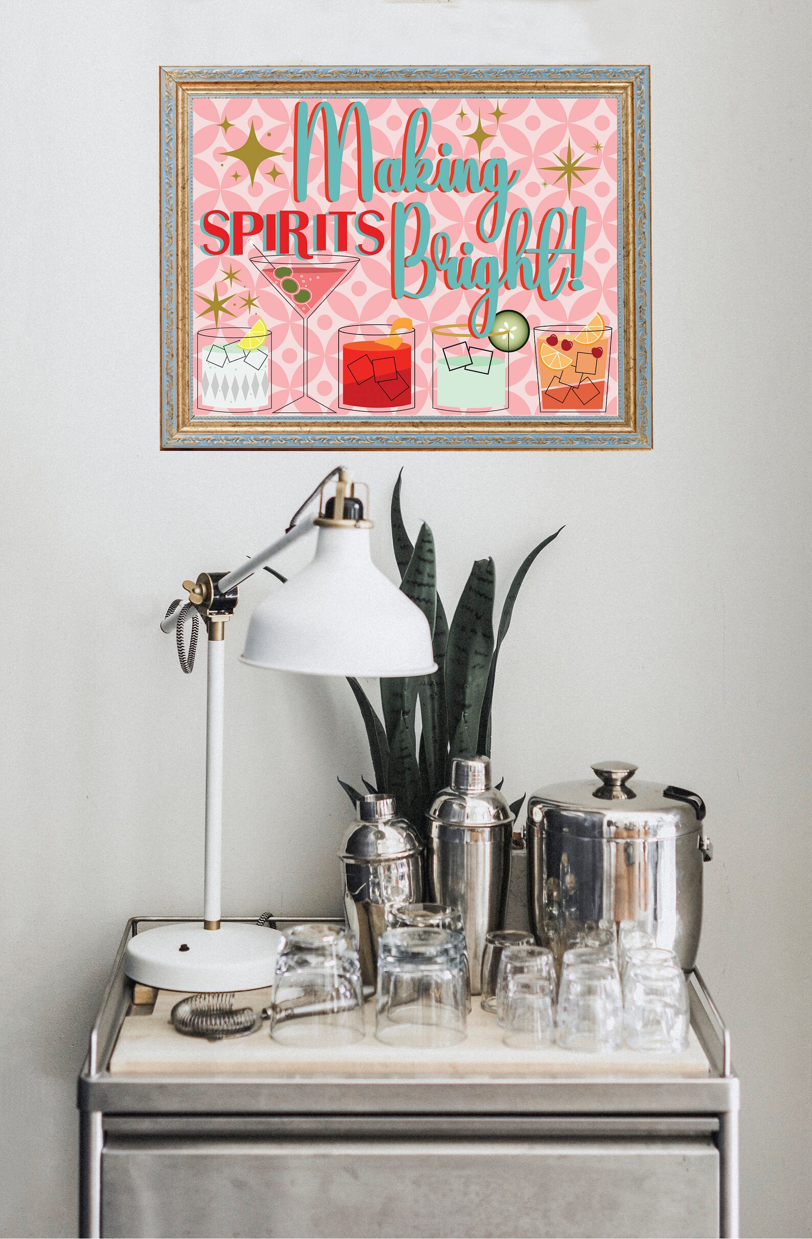 Making Spirits Bright Mid Century Modern Christmas Bar Cart Sign ...