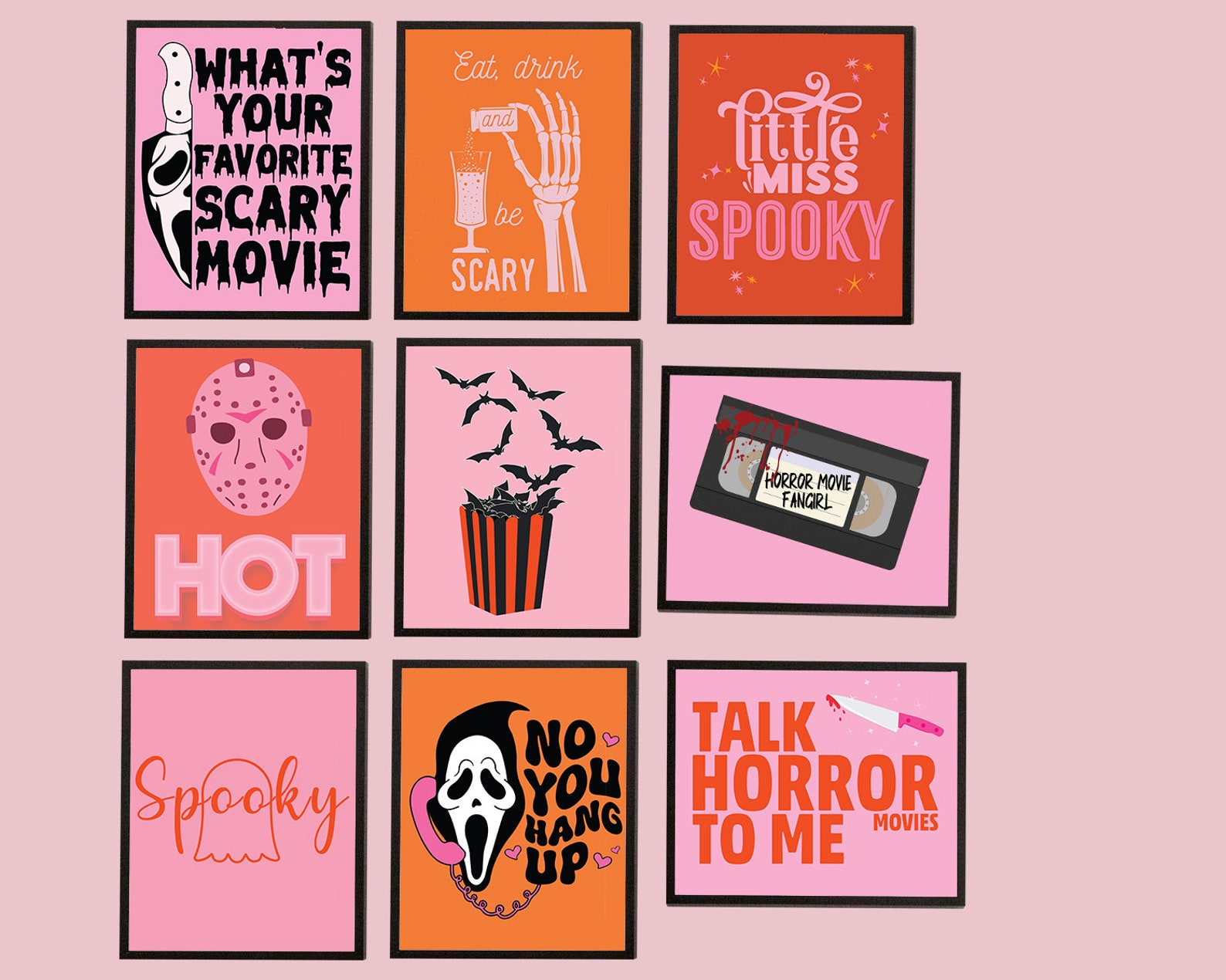Halloween Pink Modern Scary Movies Quotes Gallery Wall Art Printables ...