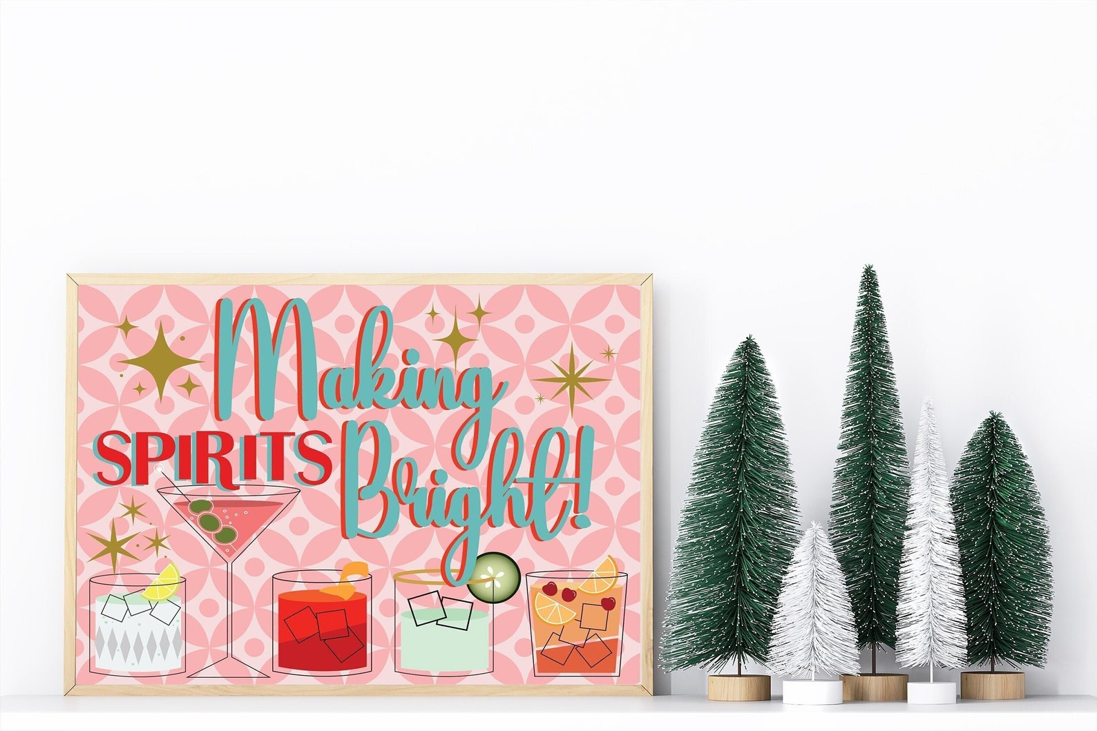 Making Spirits Bright Mid Century Modern Christmas Bar Cart Sign ...
