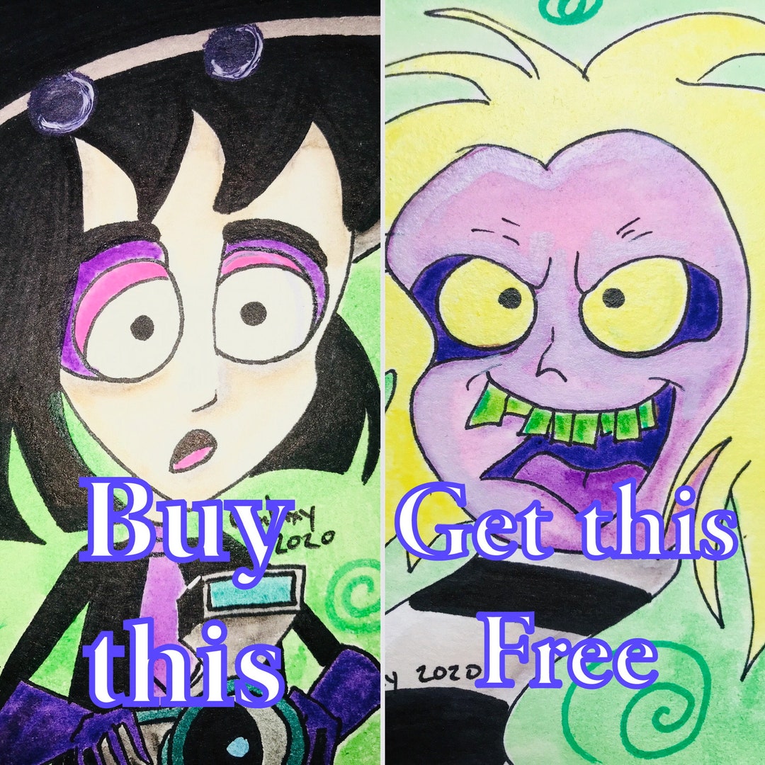 Beetlejuice and Lydia Cartoon Watercolor Sketches BOGO Free - Etsy