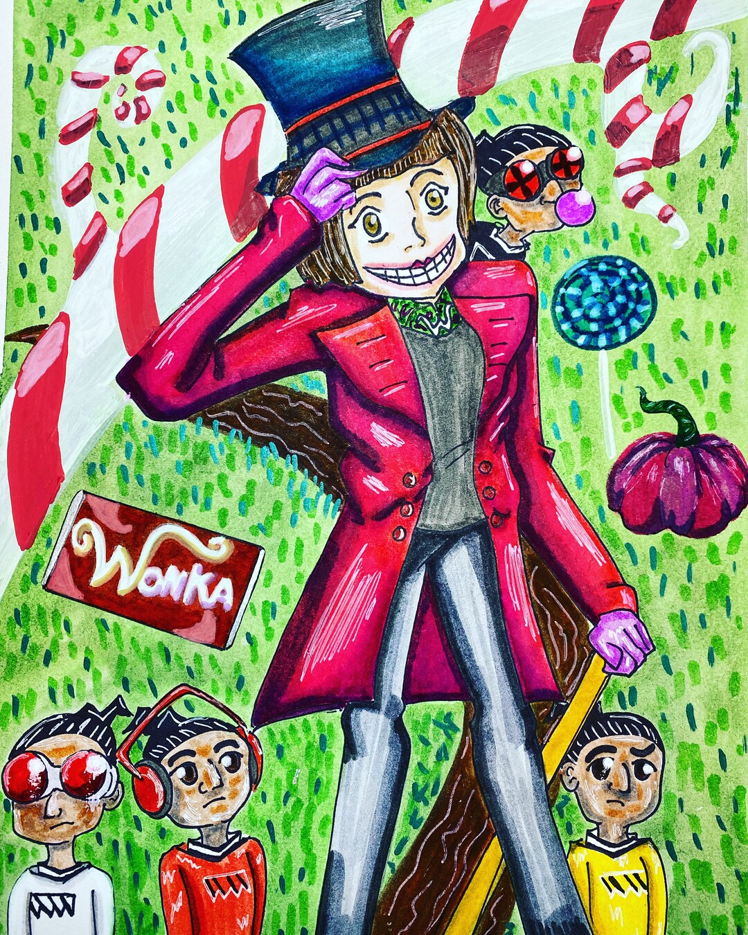 Tim Burton Willy Wonka Chocolate Factory Watercolor Painting - Etsy