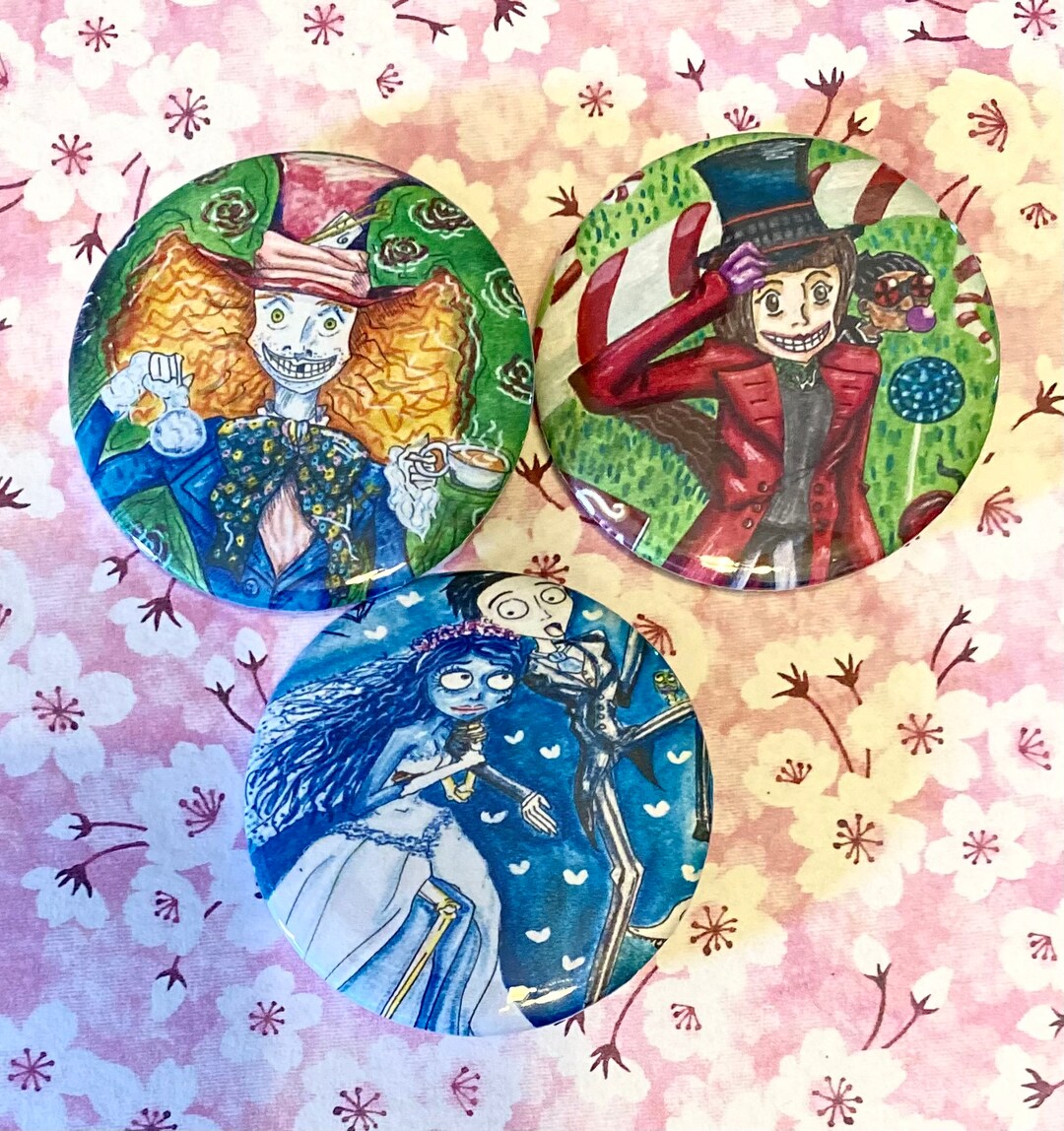 Tim Burton Mad Hatter Corpse Bride Wonka 2in Button Set - Etsy