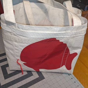 Sailcloth Tote Bag With Red Sunfish and Window Pockets - Etsy