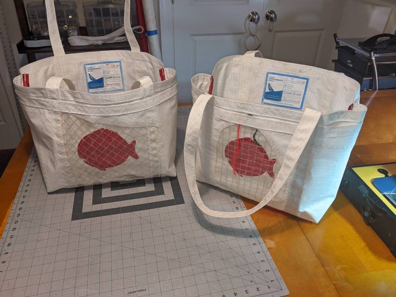 Sailcloth Tote Bag With Red Sunfish and Window Pockets - Etsy