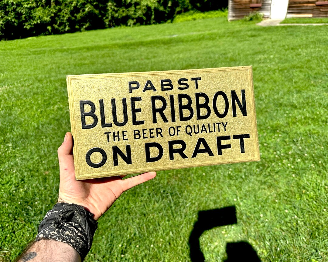 Pabst Blue Ribbon Sign 1930s PBR on Draft Sign, Early Embossed Gold ...