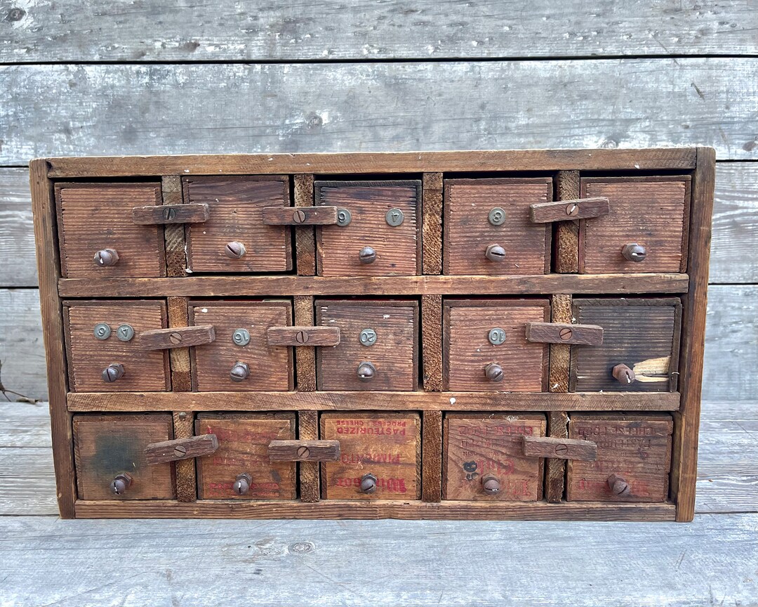 Vintage Wooden Cabinet, 15 Drawer Cabinet, COCA COLA Make Do Cheese ...