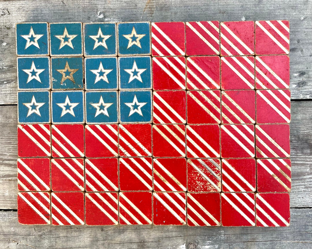 Antique Wooden American Flag Childrens Blocks, Wood Alphabet Block Set ...