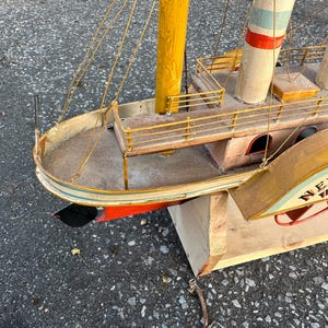 Vintage Tin Toy, LARGE Steam Boat, Metal Ship, Vintage Toys, Rustic ...