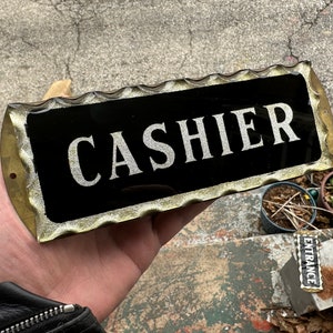 Antique CASHIER Sign, Reverse Glass Sign With Scalloped Edges ...