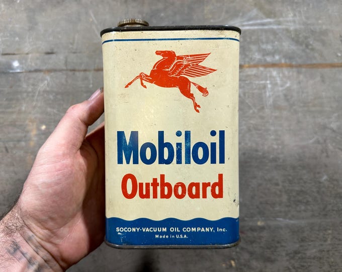 Mobil Oil Can, Mobiloil Outboard Can , Vintage Garage Decor, Pegasus ...