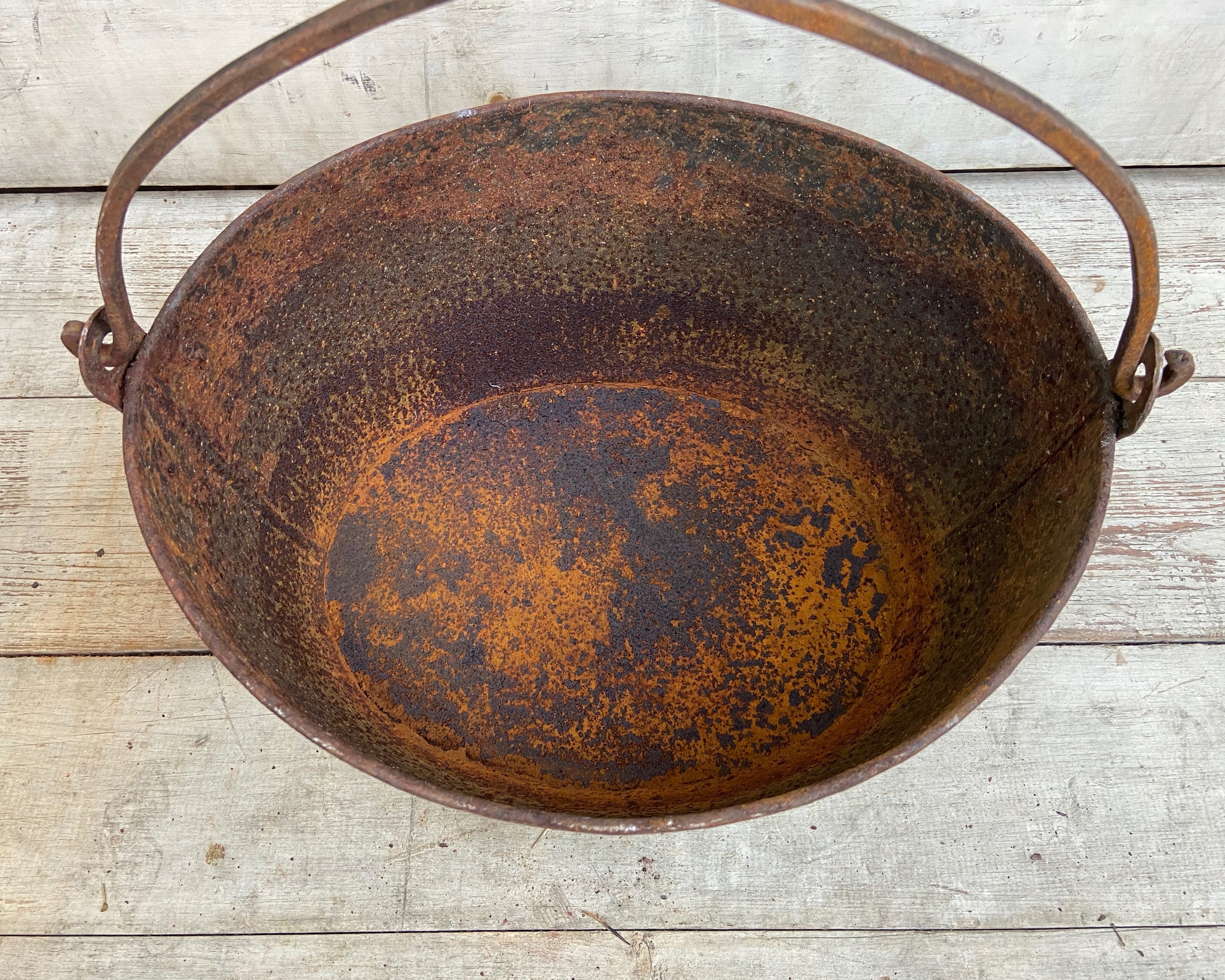 Vintage Metal Pot with Twisted Handle Cauldron Farmhouse | Etsy