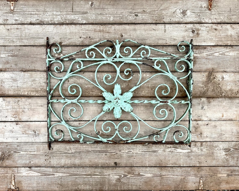 Victorian Seafoam Green Iron Gate: Ornate Architectural Salvage (32'' X ...