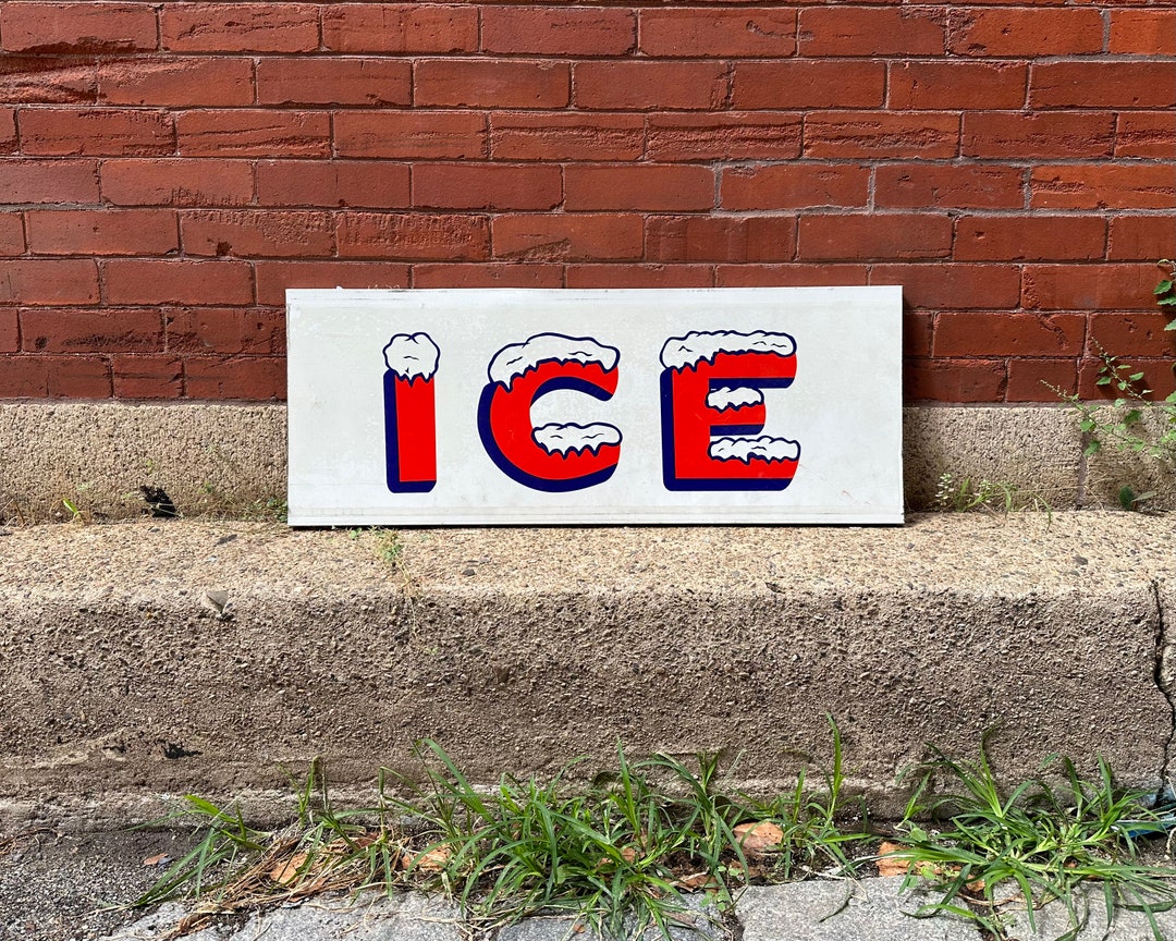 Vintage ICE Sign, General Store Ice Sign, FROZEN Ice Advertising, Metal ...