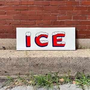 Vintage ICE Sign, General Store Ice Sign, FROZEN Ice Advertising, Metal ...