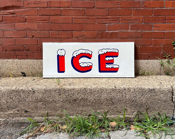 Vintage ICE Sign, General Store Ice Sign, FROZEN Ice Advertising, Metal ...