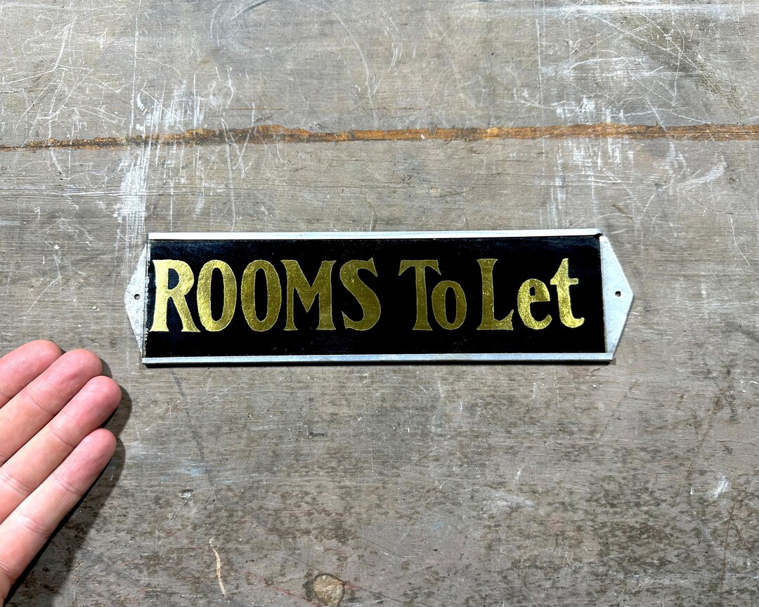 Glass " ROOMS TO LET " Antique Sign, Black & Gold Reverse Glass Sign ...