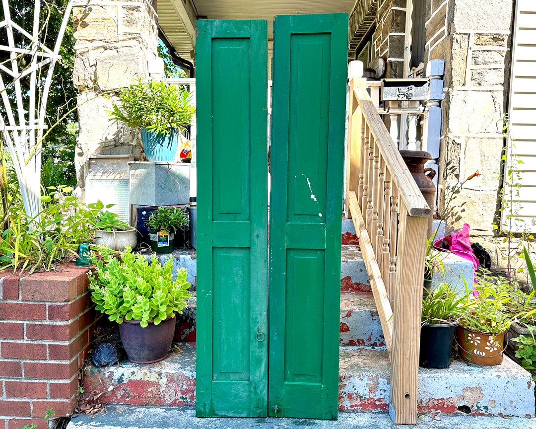 Large Antique Shutters Vintage Pair of Shutters Rustic GREEN PAINTED ...