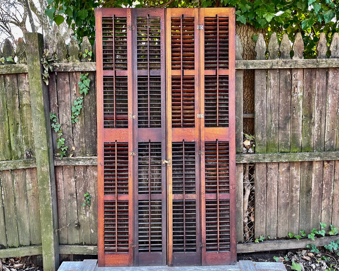 Vintage Wooden Shutters Pair of LONG TALL Louver Shutters. | Etsy
