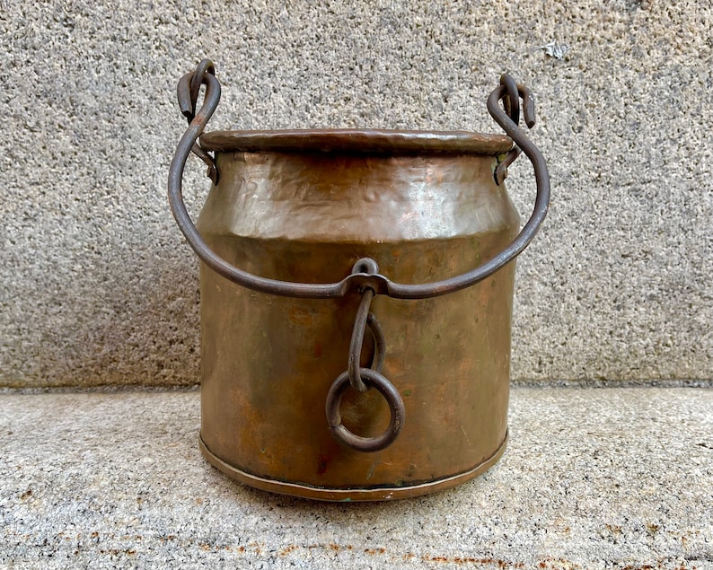Antique Copper Pot With Iron Handle: Rustic Kitchen Decor, Planter - Etsy