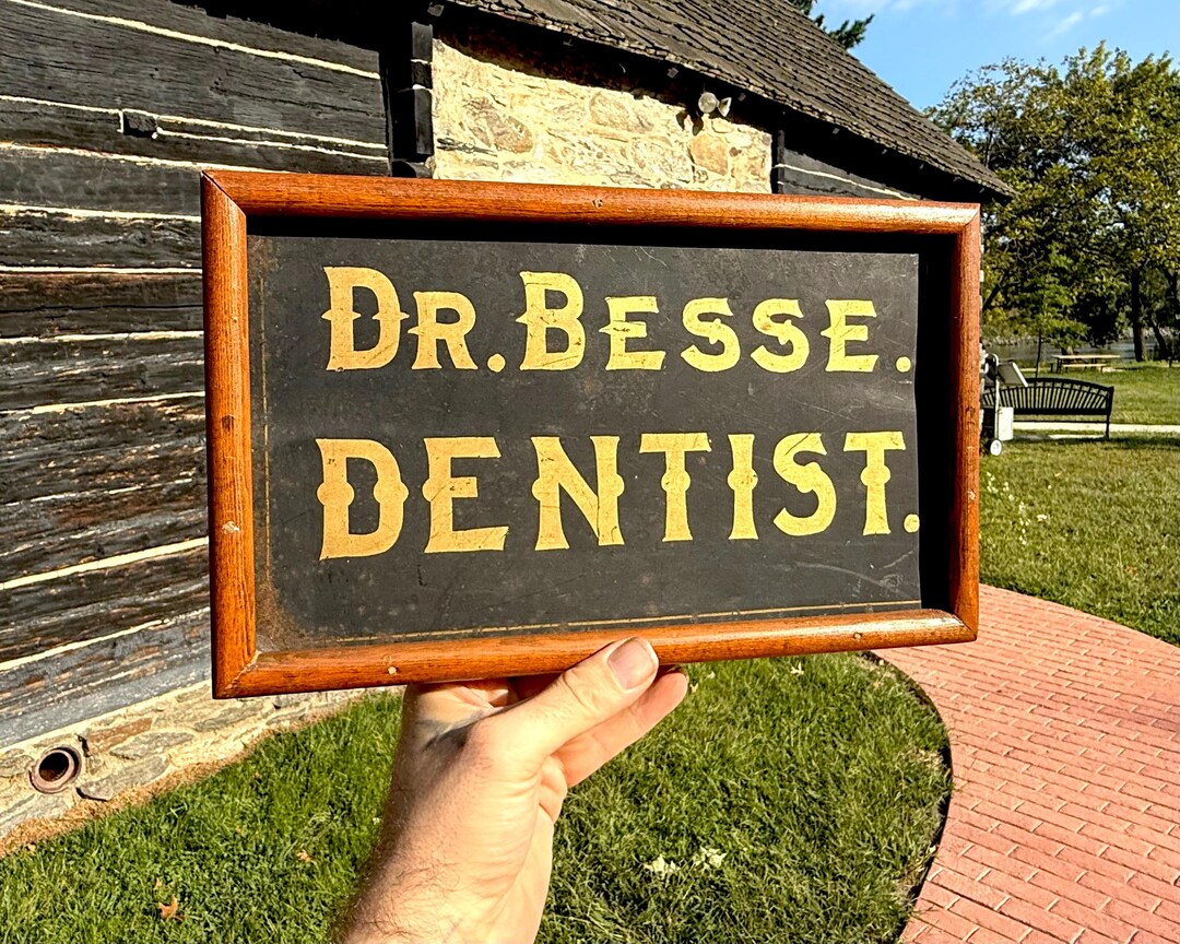 Antique Dentist Sign: Dr. Besse Tin Sign in Wooden Frame, Wall Hanging ...