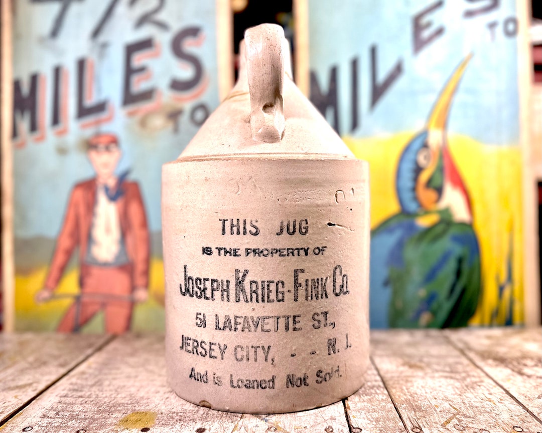 Antique Stoneware Whiskey Jug: Joseph Krieg Fink Co, Jersey City - Etsy