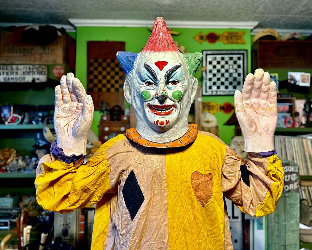 Antique Clown Suit Circa 1900 1930s, Paper Mache Clown Head Mask, EARLY ...