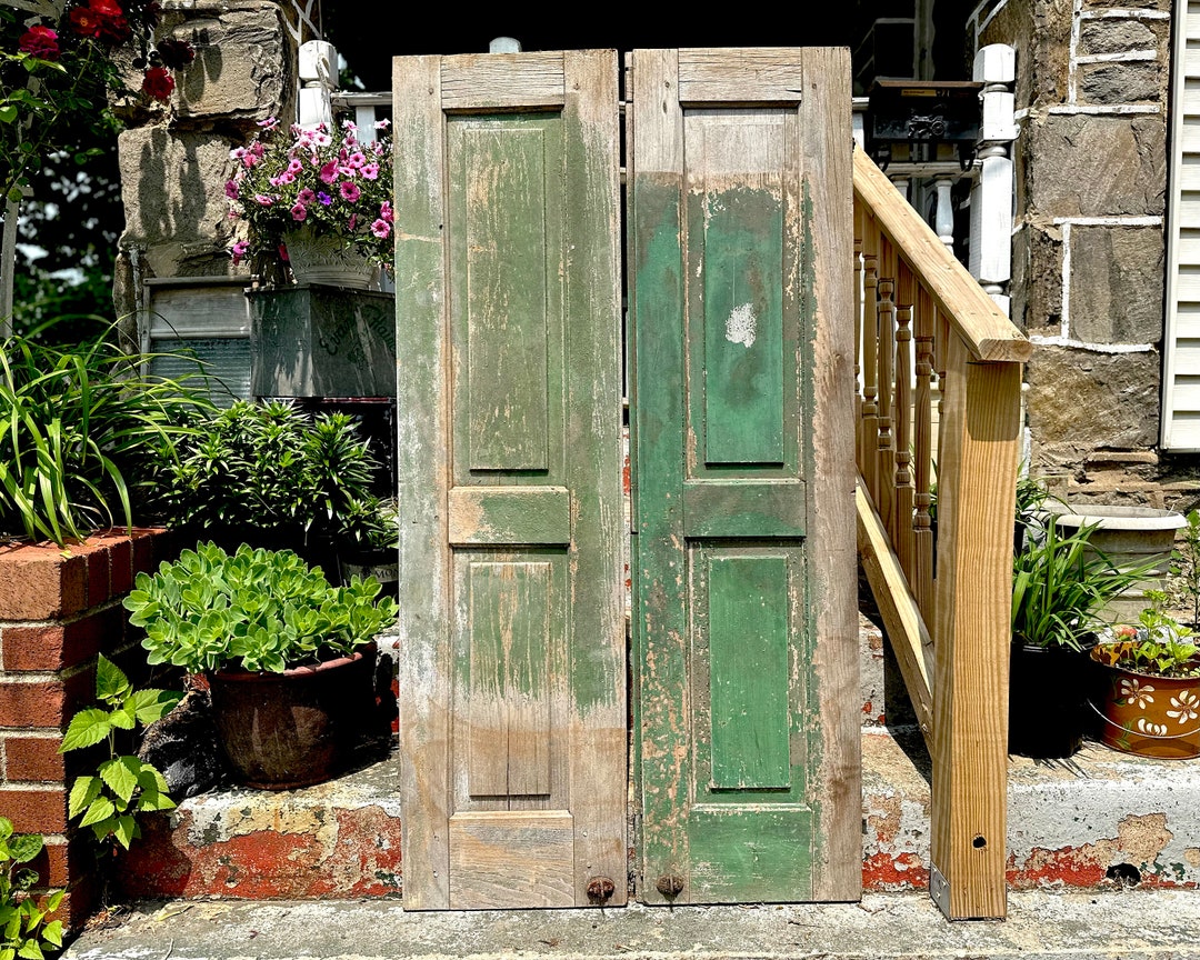 Antique Shutters Vintage Pair of Shutters Rustic GREEN PAINTED Shutter ...
