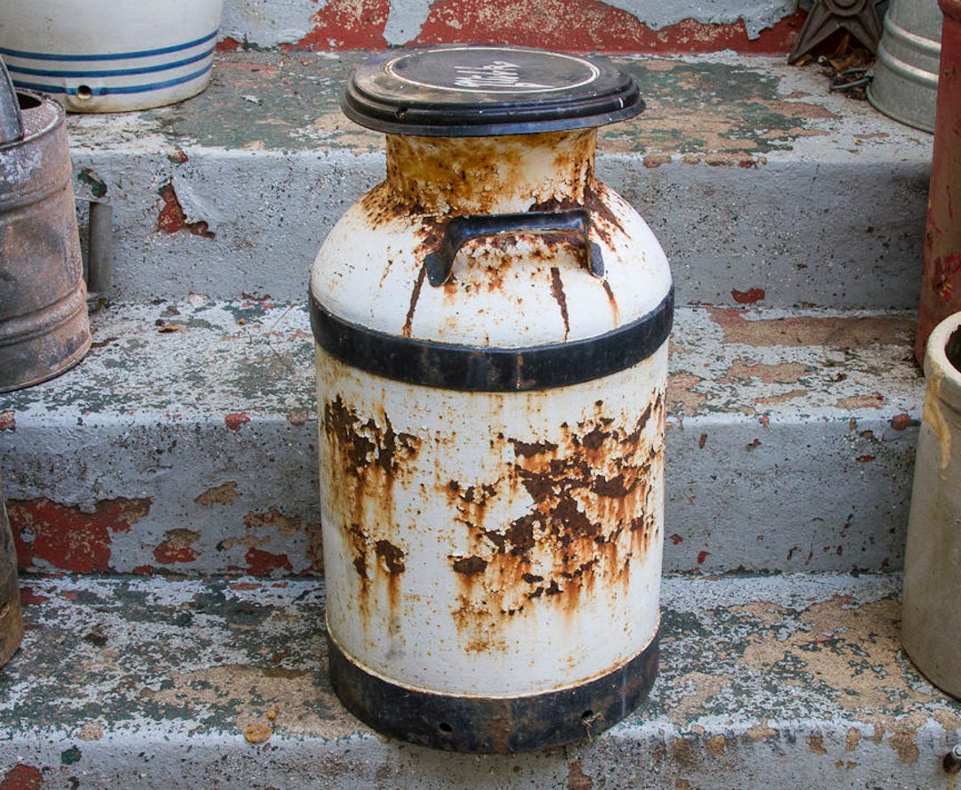 Vintage Metal Milk Can, Antique Milk Jug, Large Milk Churn, Farmhouse ...