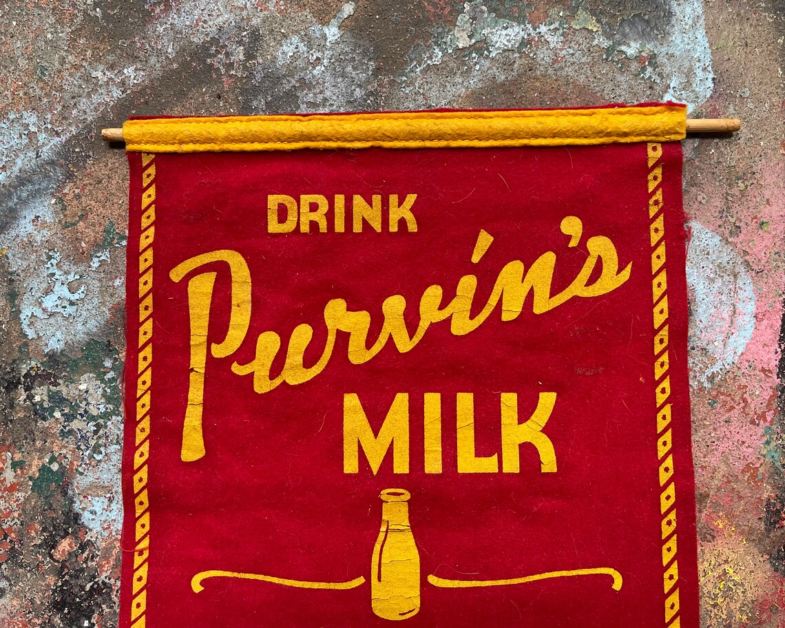 Purvin's Milk Felt Pennant: Wilkes Barre PA Dairy Advertising Sign - Etsy