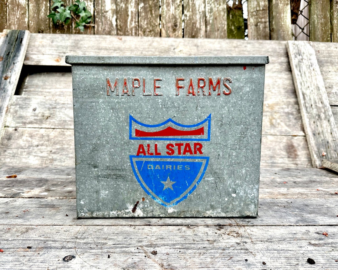 All Star Dairies Galvanized Milk Box MAPLE FARMS, Vintage Milk Box ...