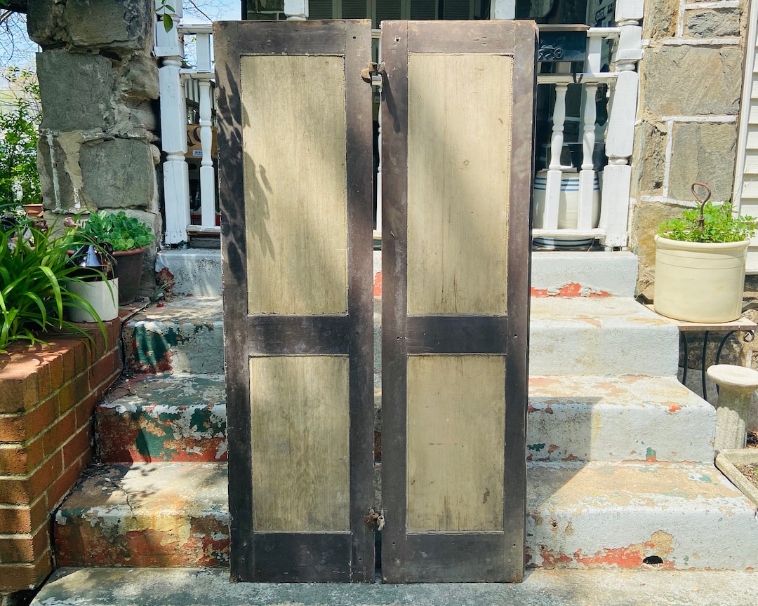Antique Wooden Doors, Shutter Door Pair, Brown Shutters, Rustic Home ...