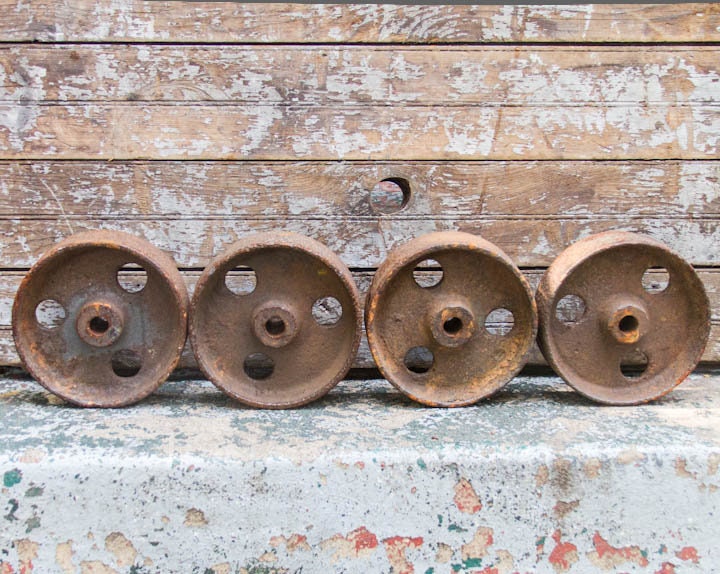 Salvage Metal Vintage Factory Cart Wheels Set of 4 Vintage Wheels Cast ...